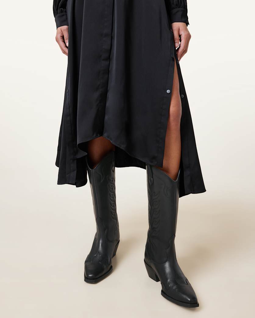 Dolly Western Leather Boots Black | ALLSAINTS